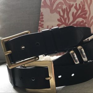 Eddie Bauer | Accessories | Vintage Leather Black 27 Belt With Brass ...